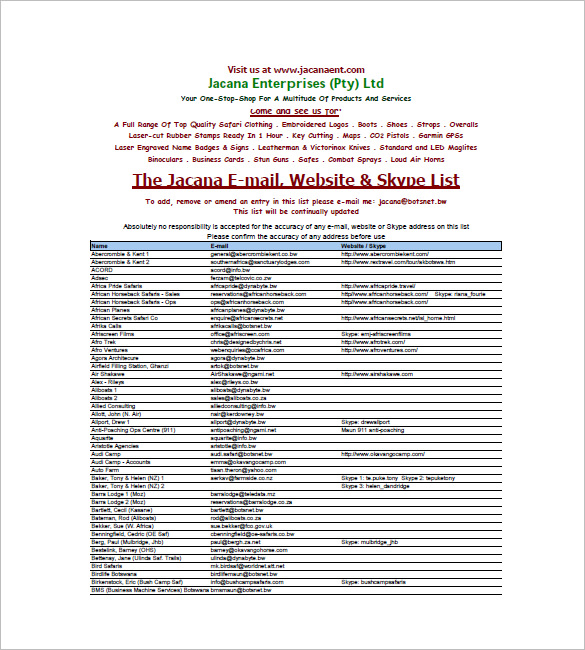 Email List Template 10+ Free Word, Excel, PDF Format Download