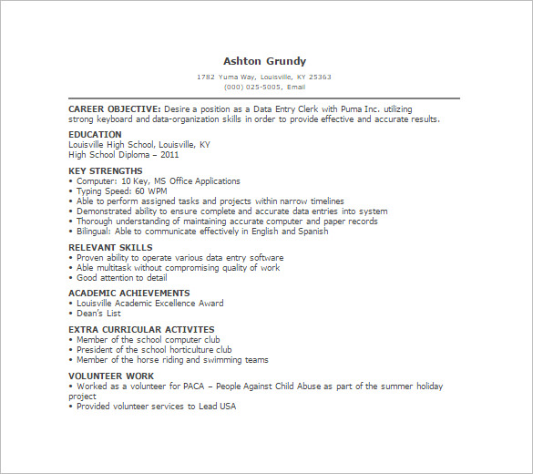 Data Entry Resume Template - 18+ Word, Excel, Pdf Format Download!