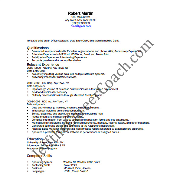 Data Entry Resume Template - 18+ Word, Excel, Pdf Format Download!