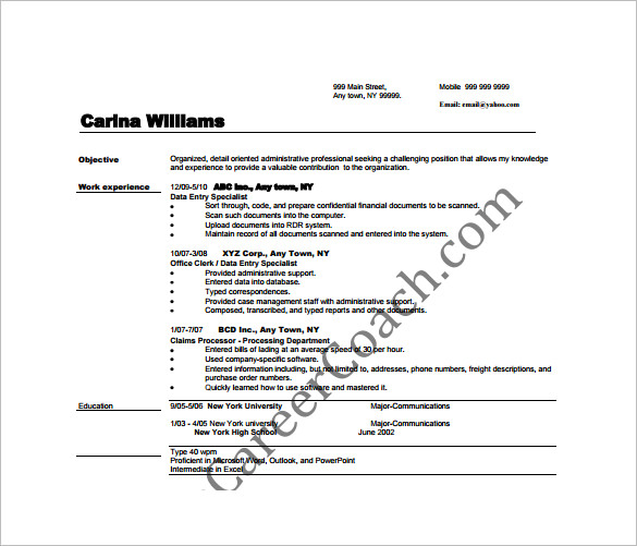 Data Entry Resume Template - 18+ Word, Excel, PDF Format Download!