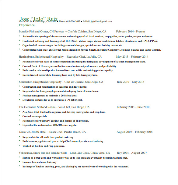 Chef Resume Template - 14+ Free Word, Excel, PDF, PSD Format Download!