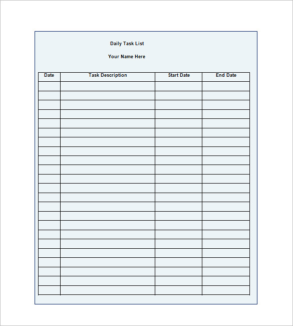 Daily Task List Templates 8 Free Sample Example Format Download Daily Task List Templates 8 Free Sample Example Format Download