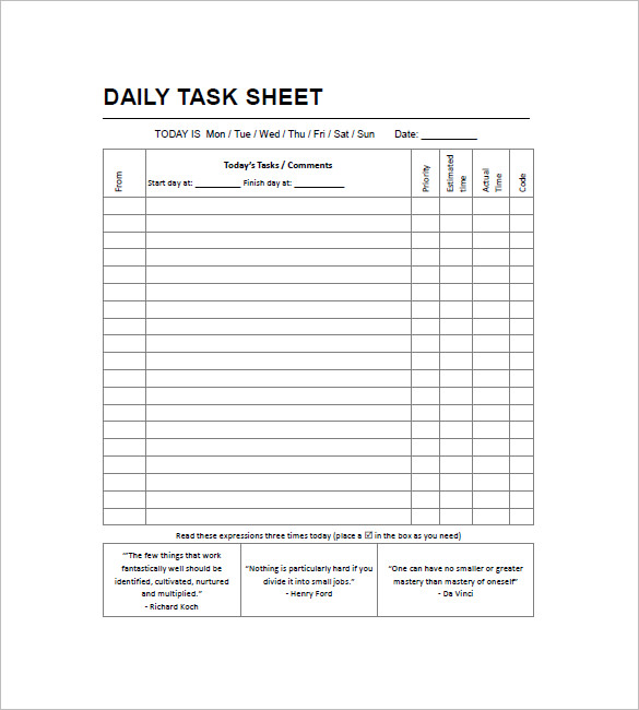 Daily Task List Templates - 8+ Free Sample, Example, Format Download!
