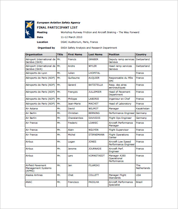 Attendance List Template 10 Free Sample Example Format Download Free Premium Templates