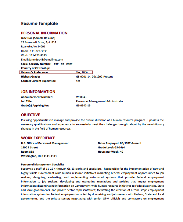 Federal Resume Template -13+ Free Word, Excel, PDF Format Download!