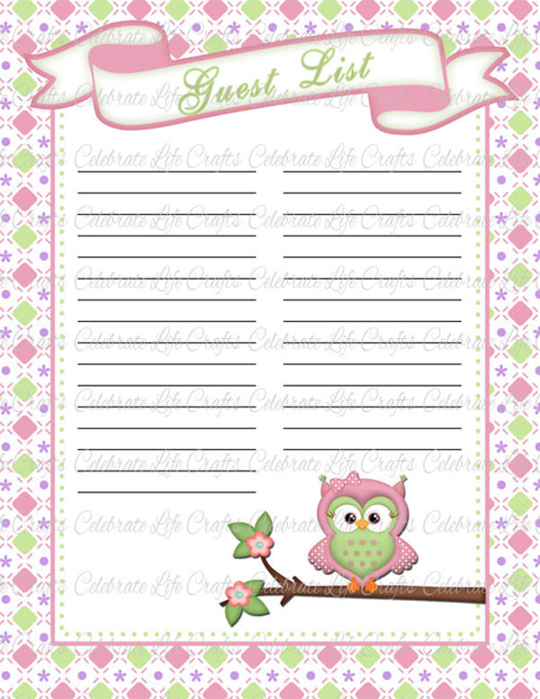 Baby Shower Guest List Template 8 Free Sample Example Format 