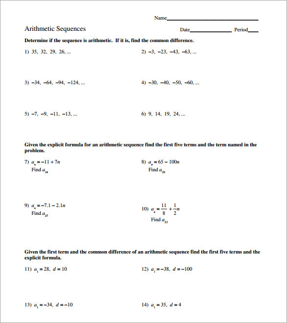 9 Arithmetic Sequence Examples DOC PDF Excel