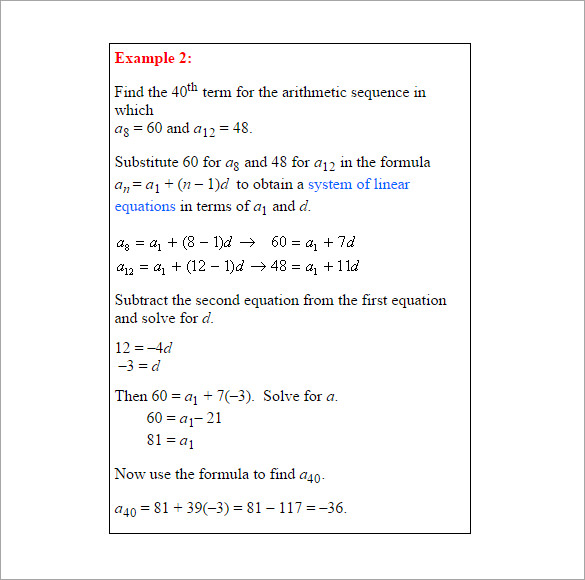 9 Arithmetic Sequence Examples DOC PDF Excel Free Premium 9 Arithmetic Sequence Examples DOC PDF Excel Free Premium
