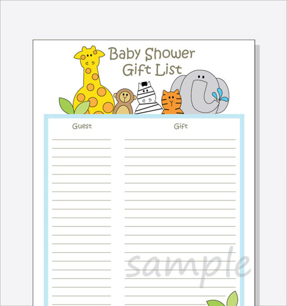Baby Shower Gift List Template 5 Free Sample Example Format 