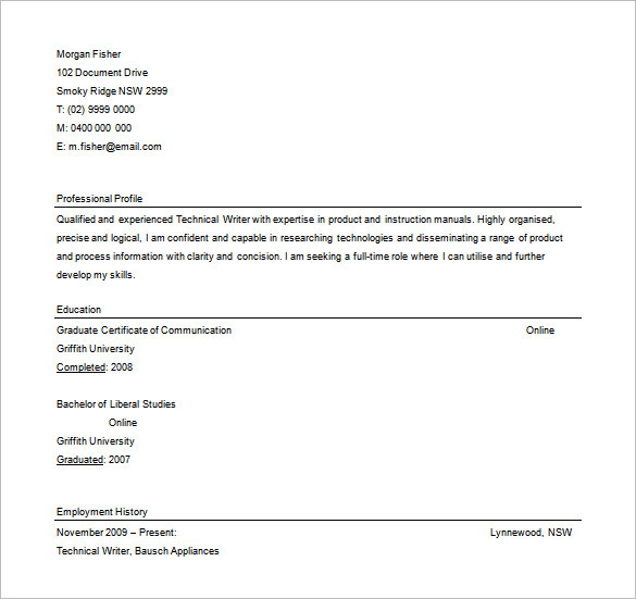 13 Writer Resume Templates DOC Excel PDF