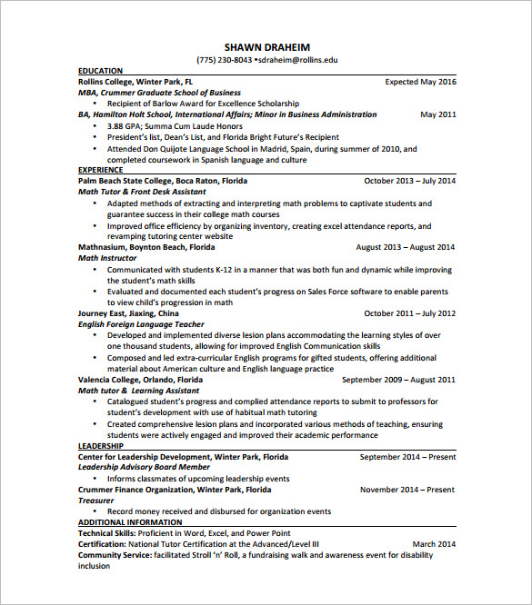 9 Tutor Resume Templates DOC Excel PDF