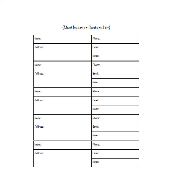 Contact List Template - 23+ Free Sample, Example, Format