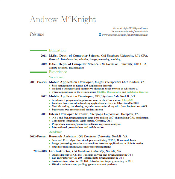 14+ Android Developer Resume Templates - Free Word, Excel, PDF Format ...