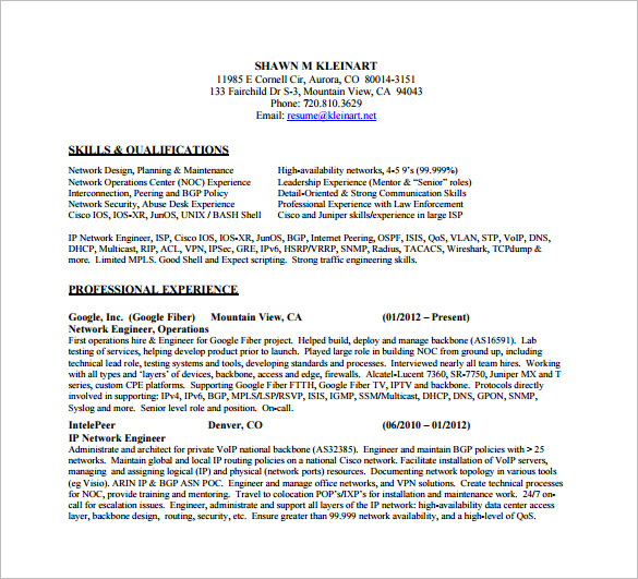 Network Engineer Resume Template - 8+ Free Word, Excel, PDF, PSD Format ...