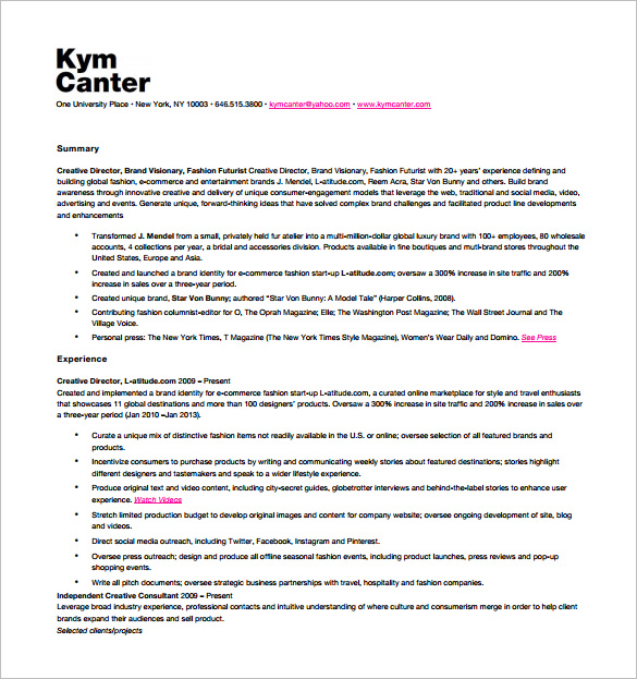 8+ Fashion Designer Resume Templates - DOC, Excel, PDF