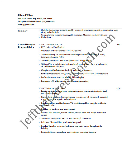 HVAC Resume Template - 13+ Word, Excel, PDF Format Download!