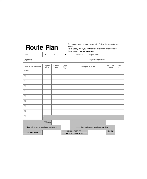 Daily Route Planner Template - 7+ Excel, PDF, Word Documents Download