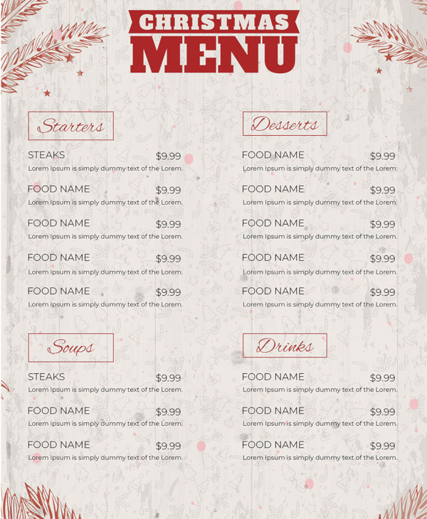 Christmas Menu Template 26 Free PSD EPS AI Illustrator Word 