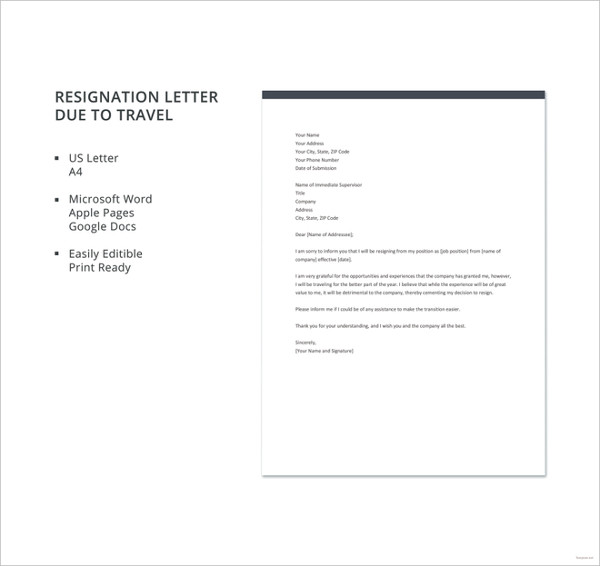 Resignation Letter Due to Relocation Template - 7+ Free Word, PDF ...