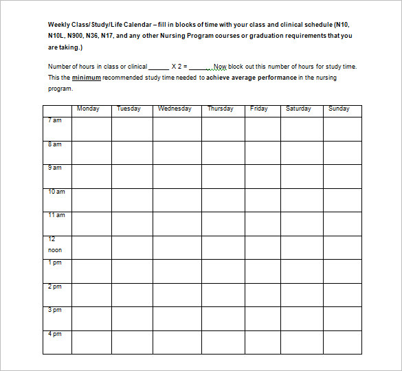 College Schedule Templates 12 Free Word Excel PDF Samples