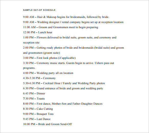 30+ Wedding Schedule Templates & Samples - DOC, PDF, PSD | Free ...