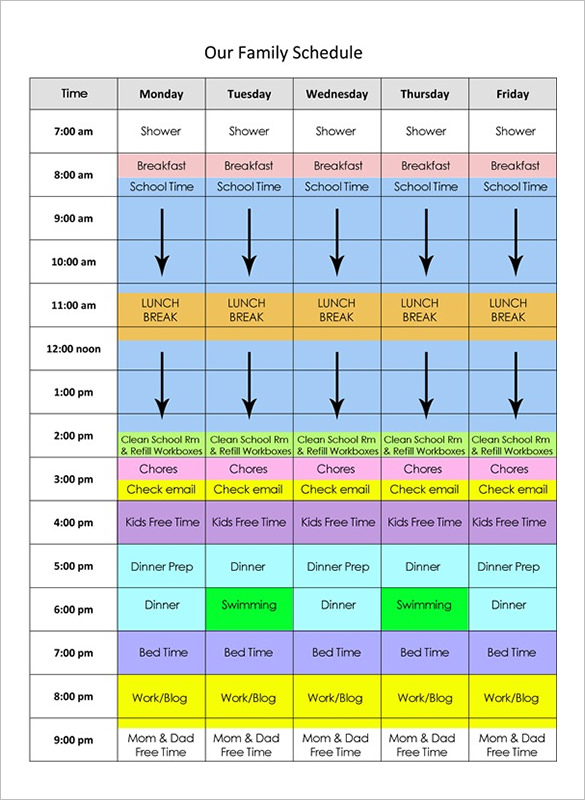14 Family Schedule Templates Word PDF