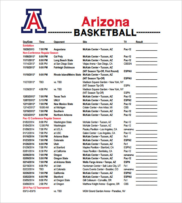 14 Basketball Schedule Templates Samples DOC PDF