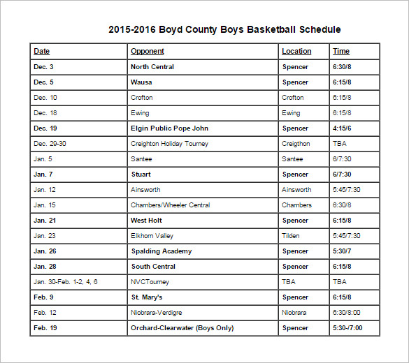14 Basketball Schedule Templates Samples DOC PDF