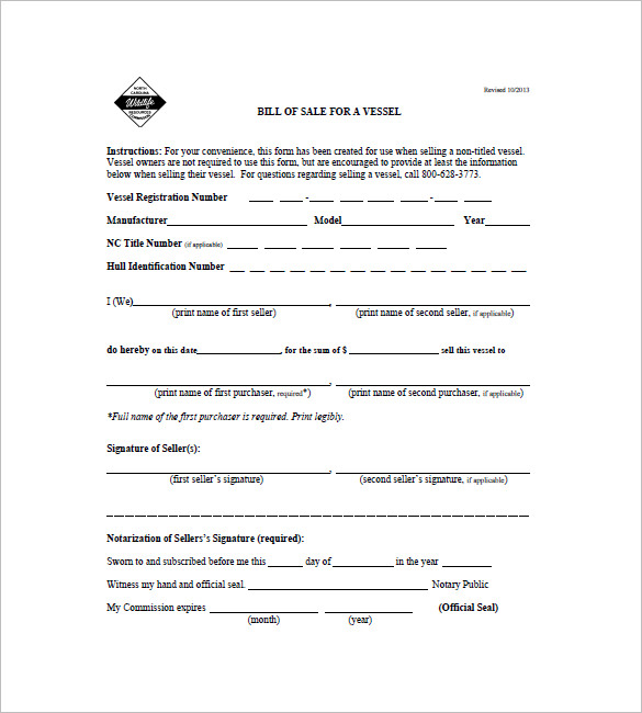 Free Florida Boat Bill Of Sale Template Fillable Forms Free 9 Sample Boat Bill Of Sale 