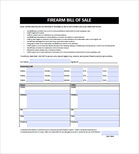 Gun Bill Of Sale Template 10 Free Word Excel PDF Format Download