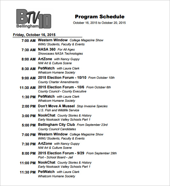14 Program Schedule Templates Docs PDF