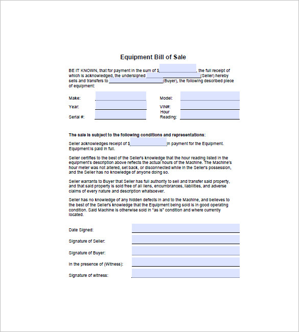 Equipment Bill of Sale - 6+ Free Sample, Example, Format Download!