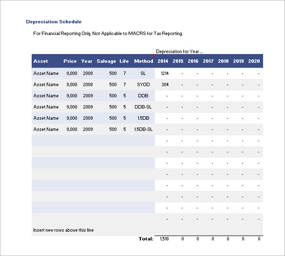 Free Depreciation Schedule Template FREE PRINTABLE TEMPLATES