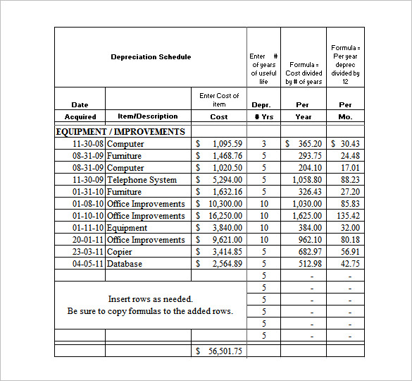 Depreciation Schedule Template 9 Free Word Excel PDF Format Download 
