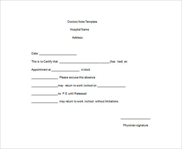 Hospital Free Printable Doctors Note For Work