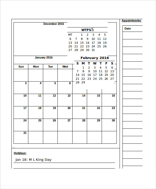 Monthly Calendar 19 Free Word PDF Documents Download