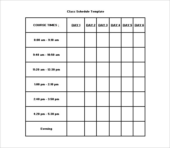 Class Schedule Template 8 Free Sample Example Format Download 