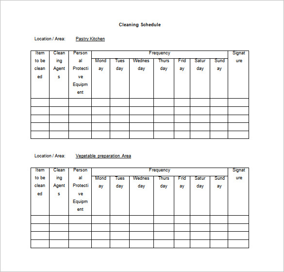 Blank Cleaning Schedule Template