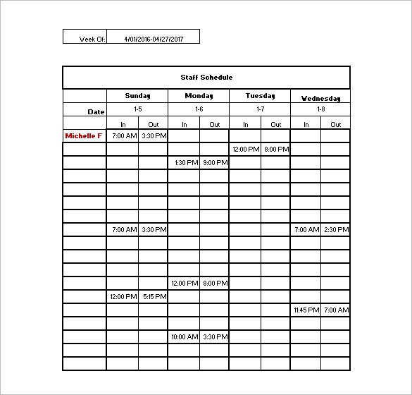 Staff Schedule Template 8 Free Sample Example Format Download 