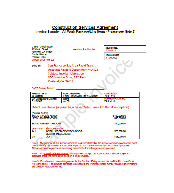 Construction Invoice Template - 18+ Free Word, Excel, PDF Format Download