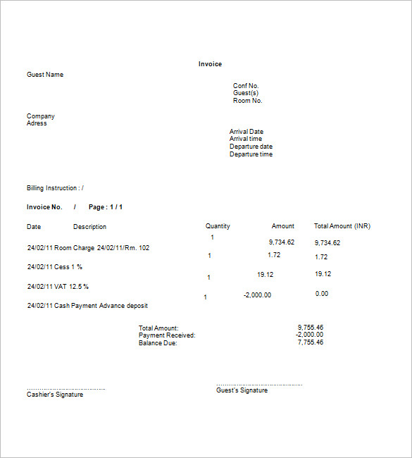 14+ Hotel Invoice Templates - Docs, PDF, Word