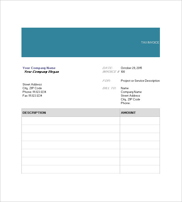 Tax Invoice Template - 23+ Word, Excel, PDF Format Download