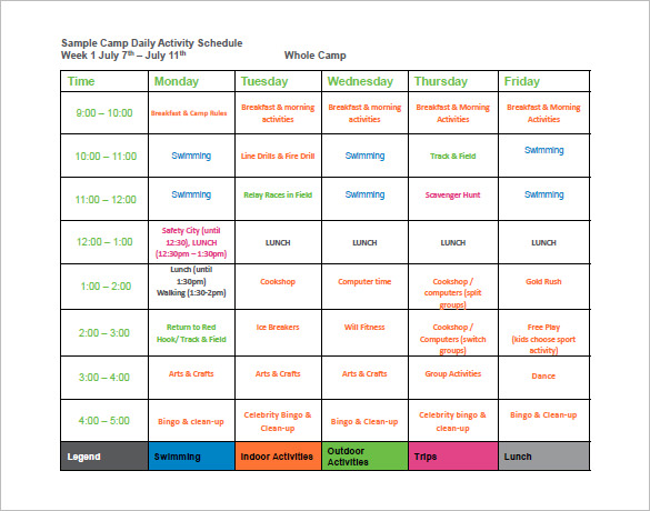 9 Camp Schedule Templates DOC PDF