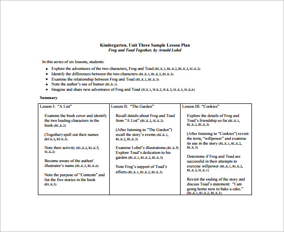 24 Kindergarten Lesson Plan Template PDF DOC