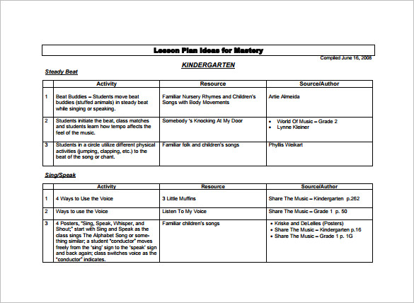 24+ Kindergarten Lesson Plan Template - PDF, DOC