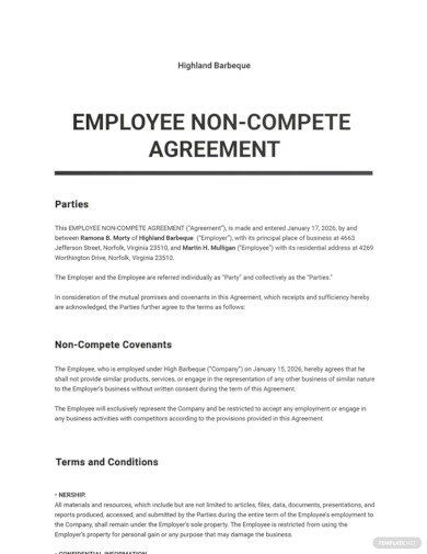 Non Compete Agreement Template - 27+ Free Word, PDF Format