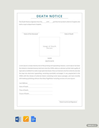 Death Notices - 16+ Printable Word, Excel, PDF Format Download!
