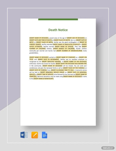 Death Notices - 16+ Printable Word, Excel, PDF Format Download!