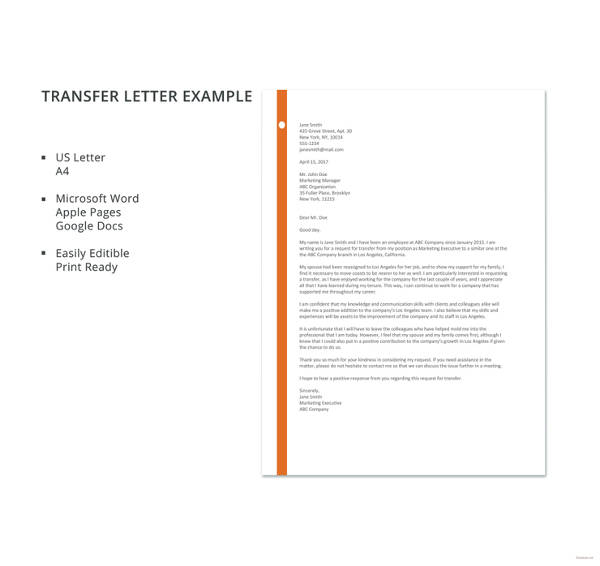 22+ Internal Transfer Letters - PDF, DOC