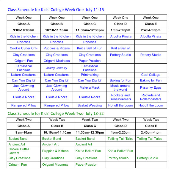 Class Schedule Template 36 Free Word Excel Documents Download